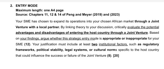 ENTRY MODE Maximum length: one A4 page