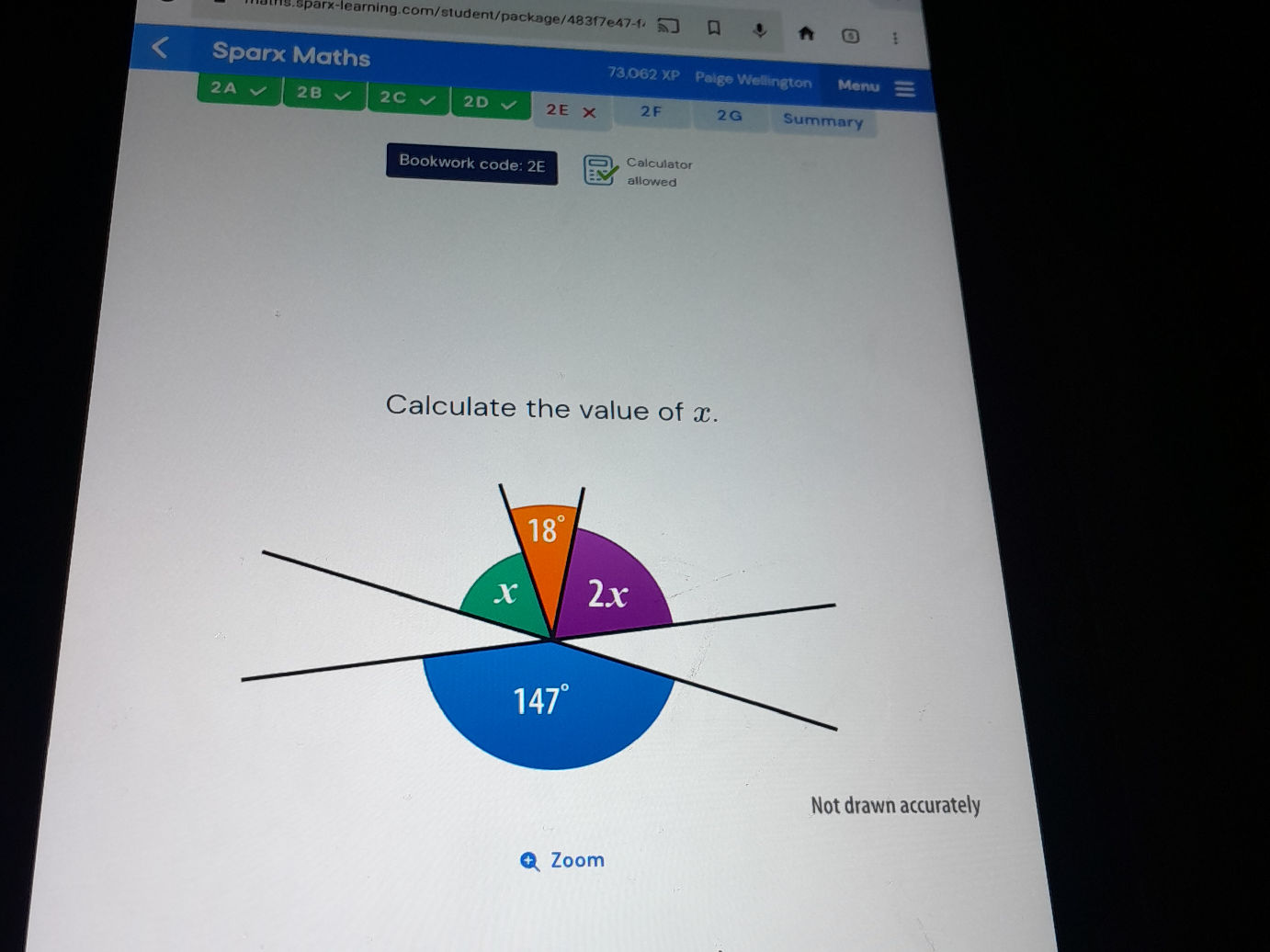 Calculate the value of $x$. (Diagram shows | StudyX
