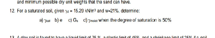and minimum possible dry unit weights that | StudyX
