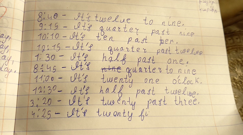 8:40 - It's twelve to nine. 9:15 - It's | StudyX