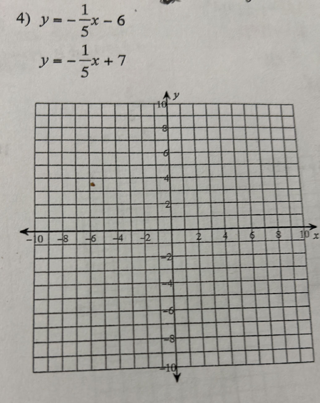 4) $y = - {1}{5}x - 6$ $y = - {1}{5}x + 7$ | StudyX