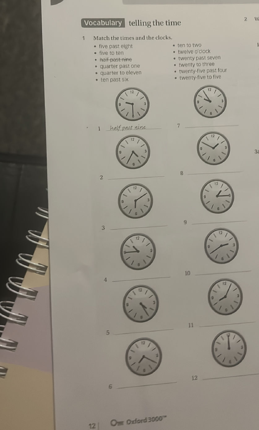 Vocabulary telling the time 1 Match the | StudyX