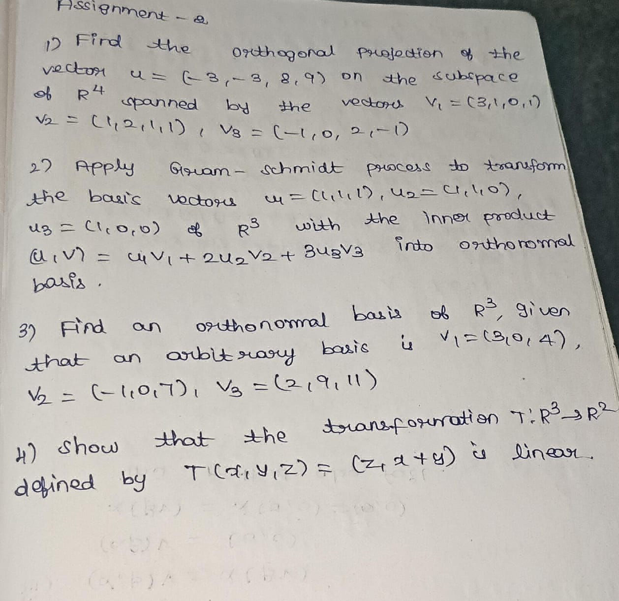 Find the orthogonal projection of the vector | StudyX