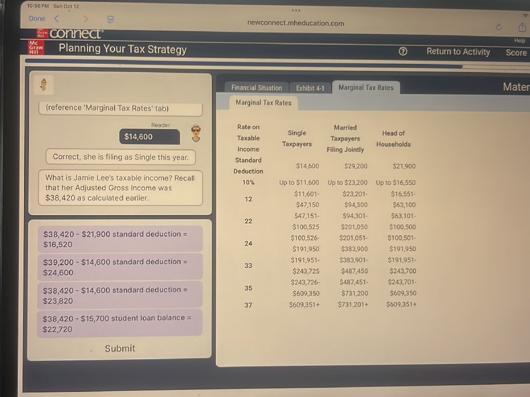 (reference 'Marginal Tax Rates' tab) | StudyX