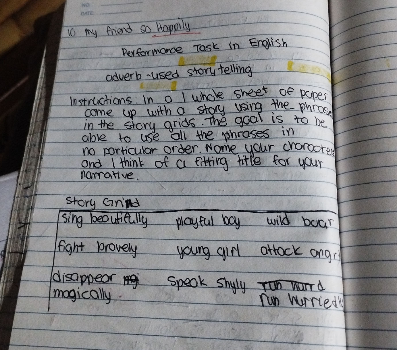 Performance Task in English adverb-used | StudyX