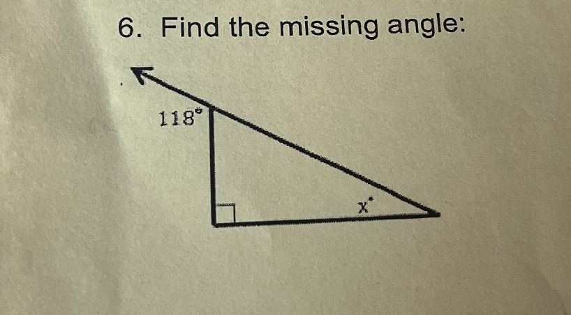 Find the missing angle: [Diagram of a | StudyX