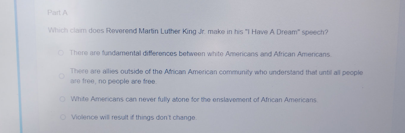 Which claim does Reverend Martin Luther King | StudyX