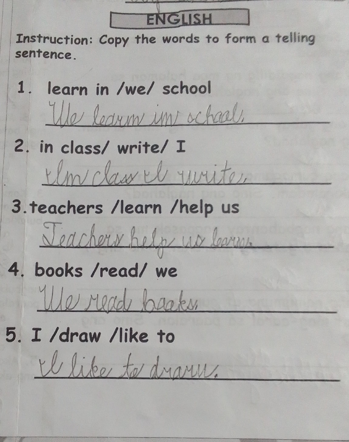 Instruction: Copy the words to form a | StudyX