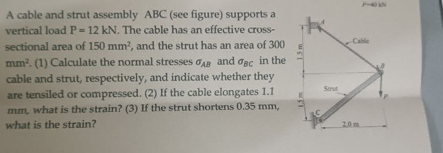 A cable and strut assembly ABC (see figure) | StudyX