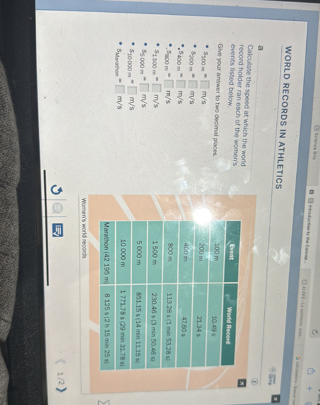 WORLD RECORDS IN ATHLETICS a Calculate the | StudyX