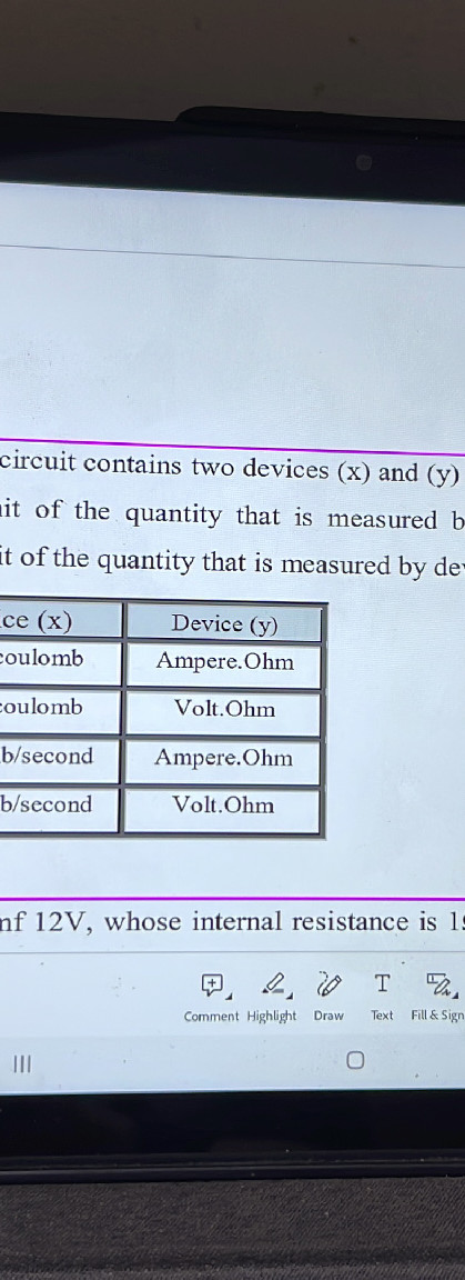 A circuit contains two devices (x) and (y). | StudyX