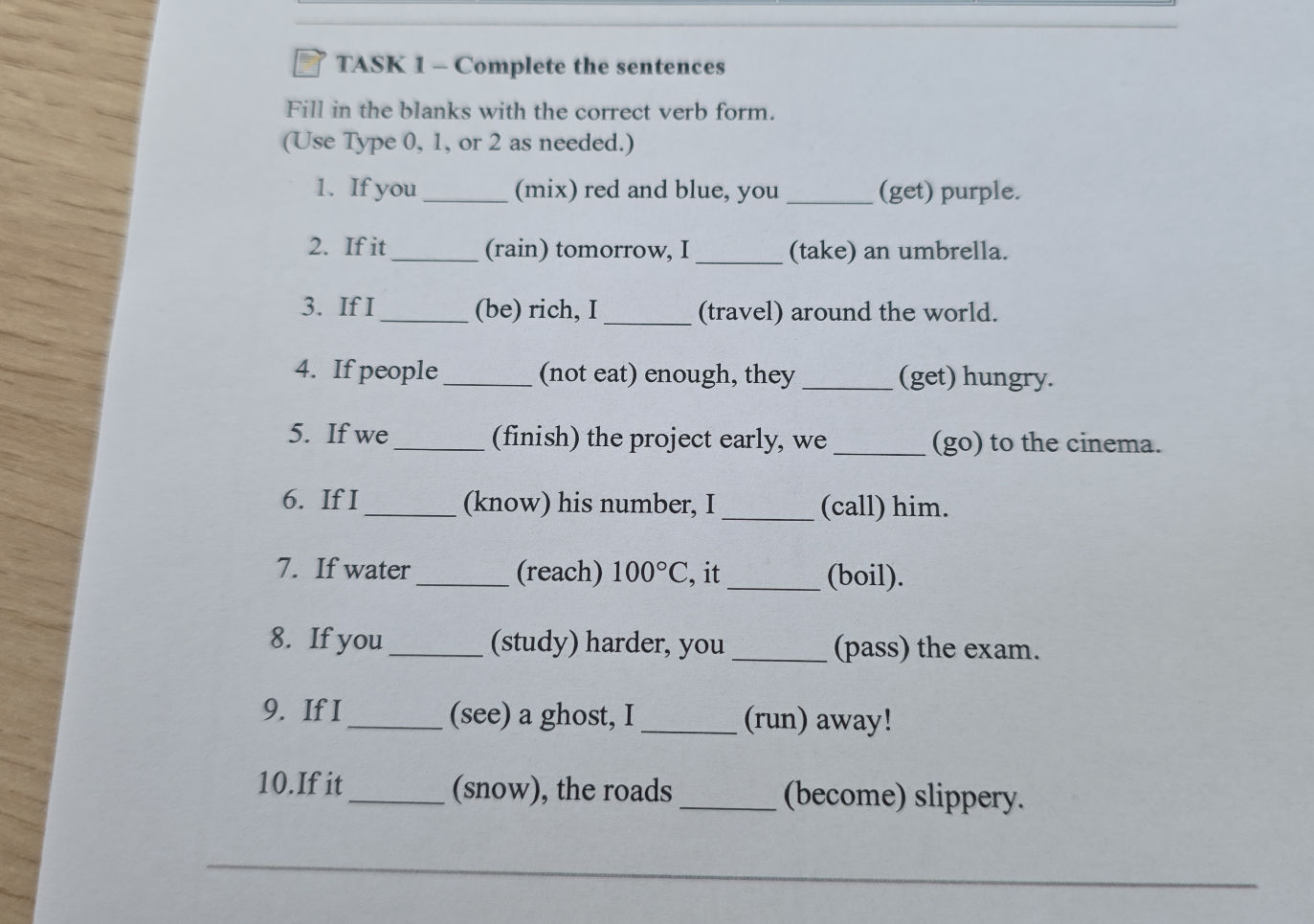 TASK 1 – Complete the sentences Fill in the | StudyX
