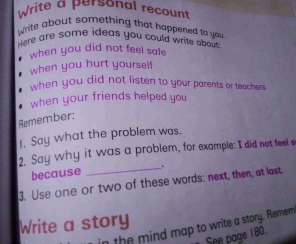 Write a personal recount Write about | StudyX