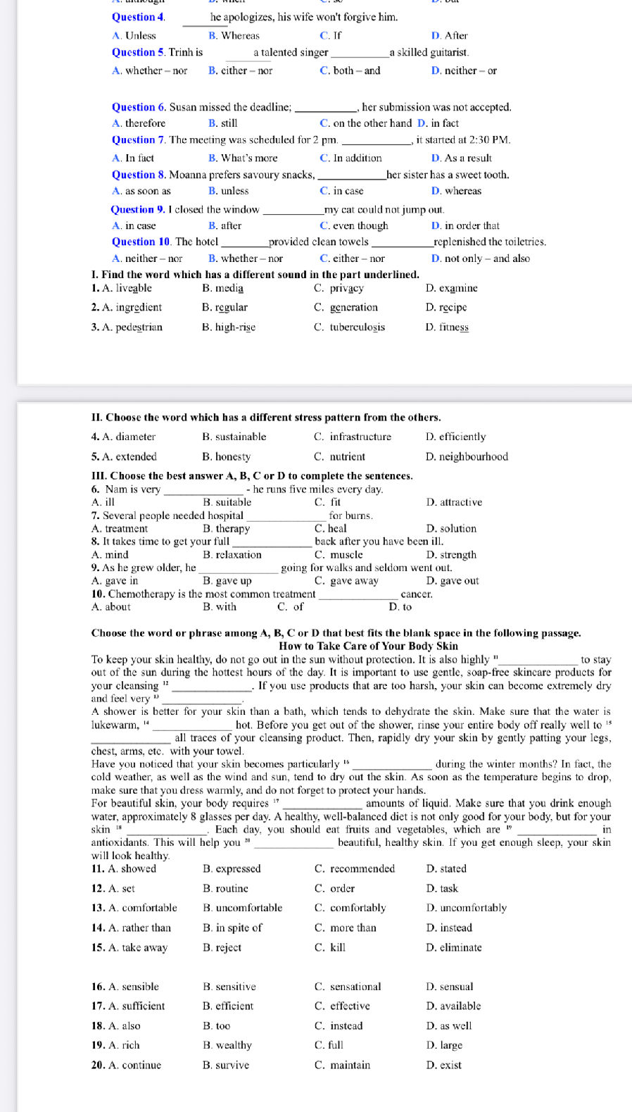 II. Choose the word which has a different | StudyX