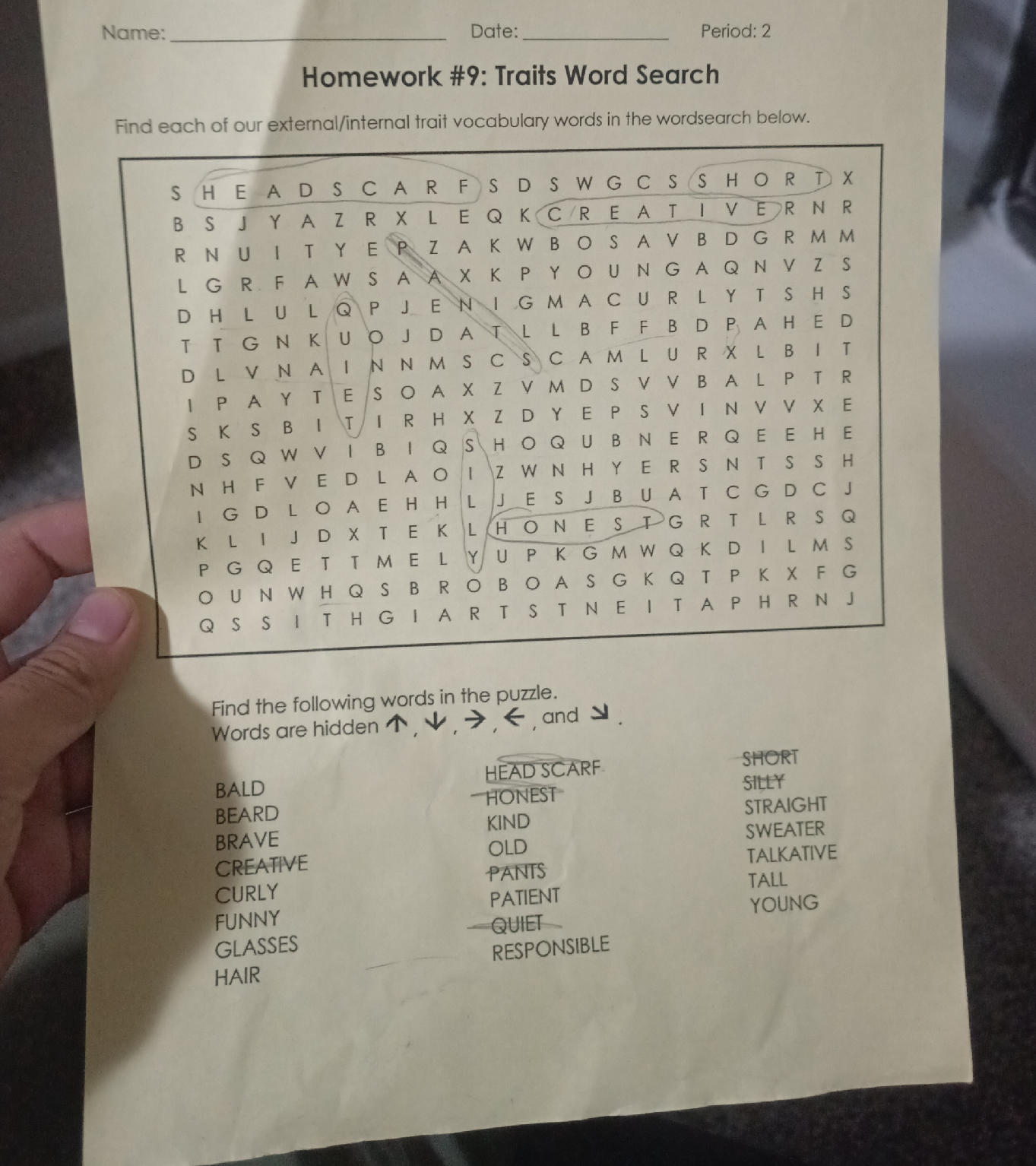 Homework #9: Traits Word Search Find each | StudyX