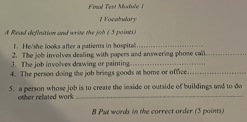 Final Test Module 1 I Vocabulary A Read | StudyX