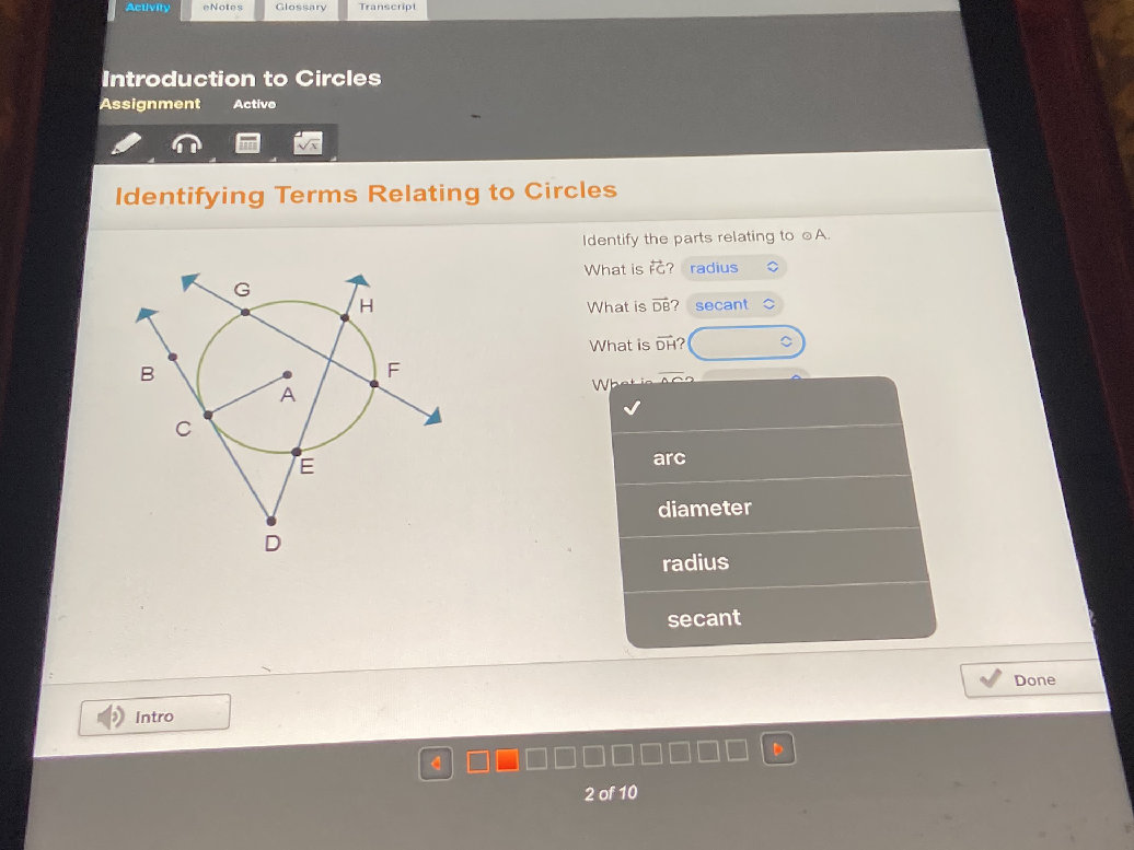 Identifying Terms Relating to Circles | StudyX