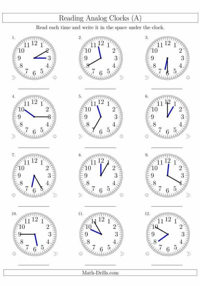 Reading Analog Clocks (A) Read each time and | StudyX