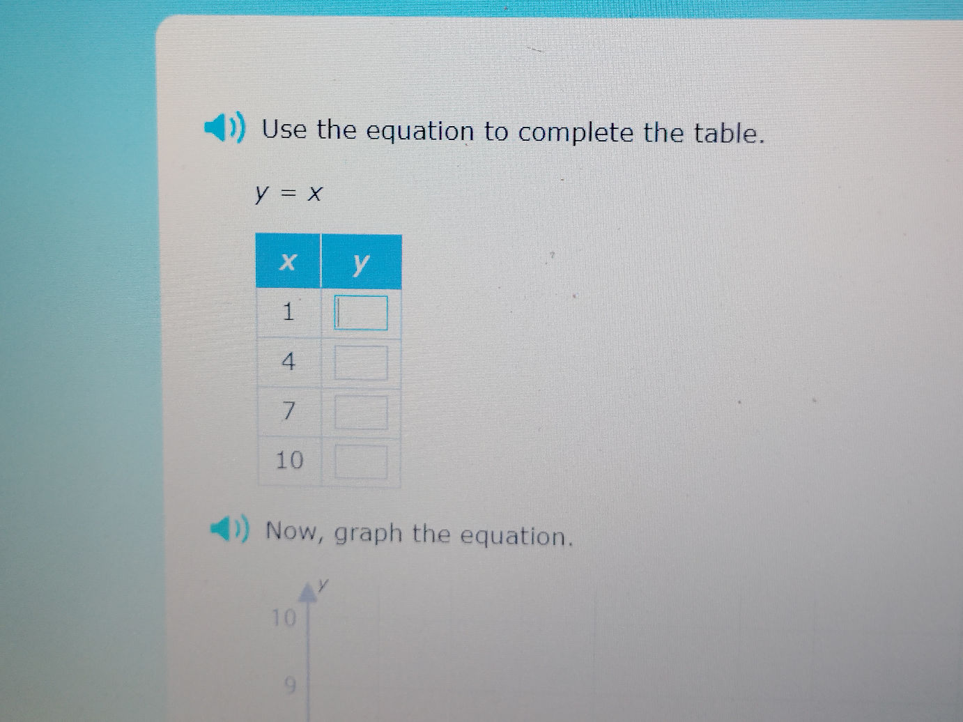 Use the equation to complete the table. $$y | StudyX