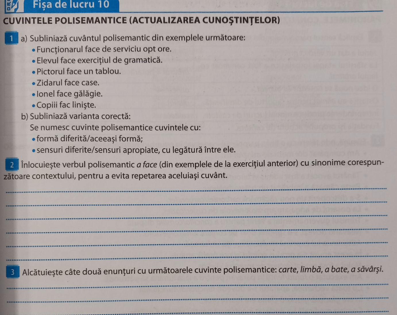 1 a) Subliniază cuvântul polisemantic din | StudyX