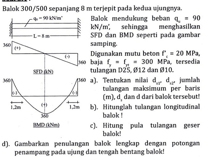 Balok 300/500 sepanjang 8 m terjepit pada | StudyX