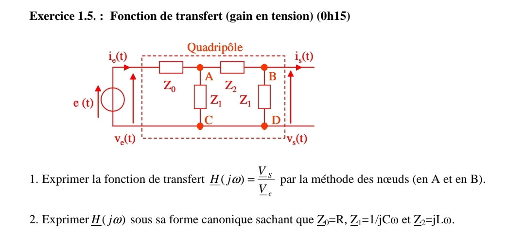 Exercice 1.5. : Fonction de transfert (gain | StudyX