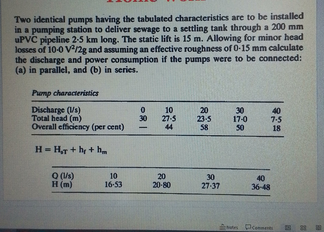 Two identical pumps having the tabulated | StudyX