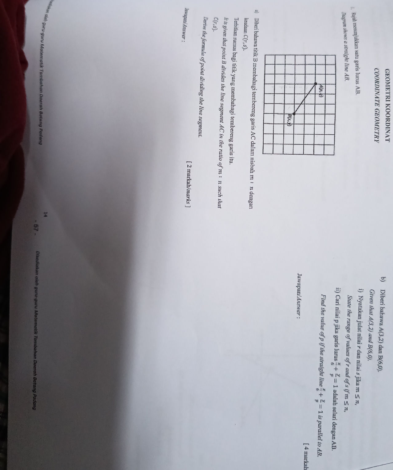 Diagram shows a straight line AB. a) Diberi | StudyX