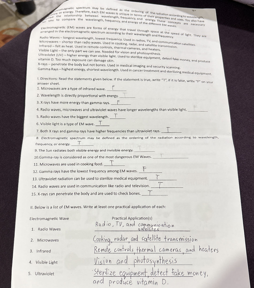 I. Directions: Read the statements given | StudyX