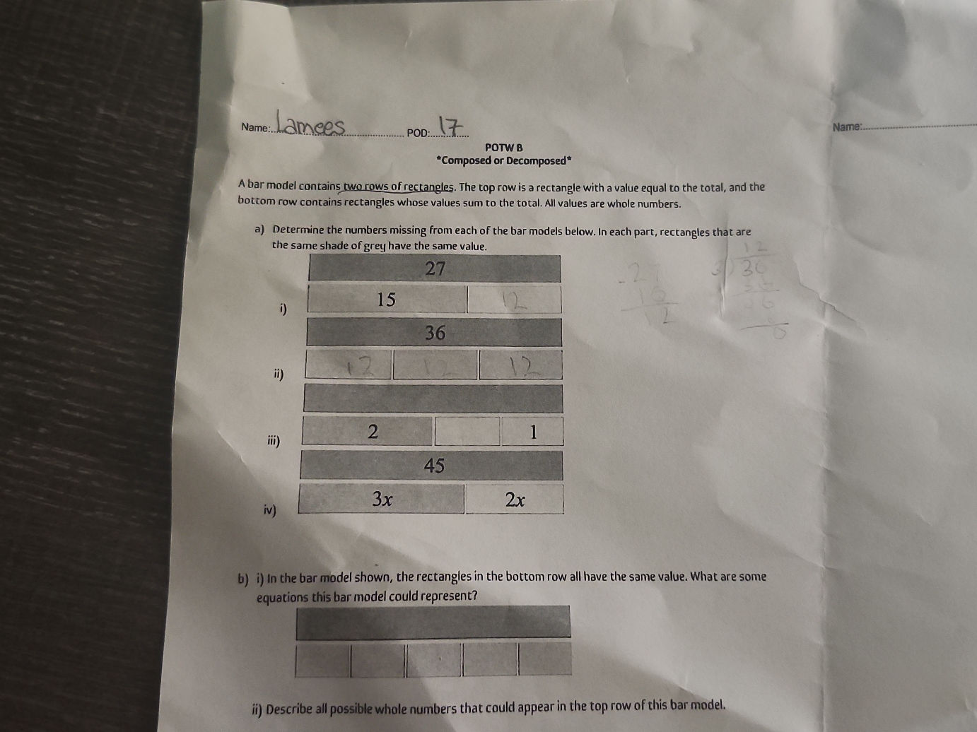 A bar model contains two rows of rectangles. | StudyX