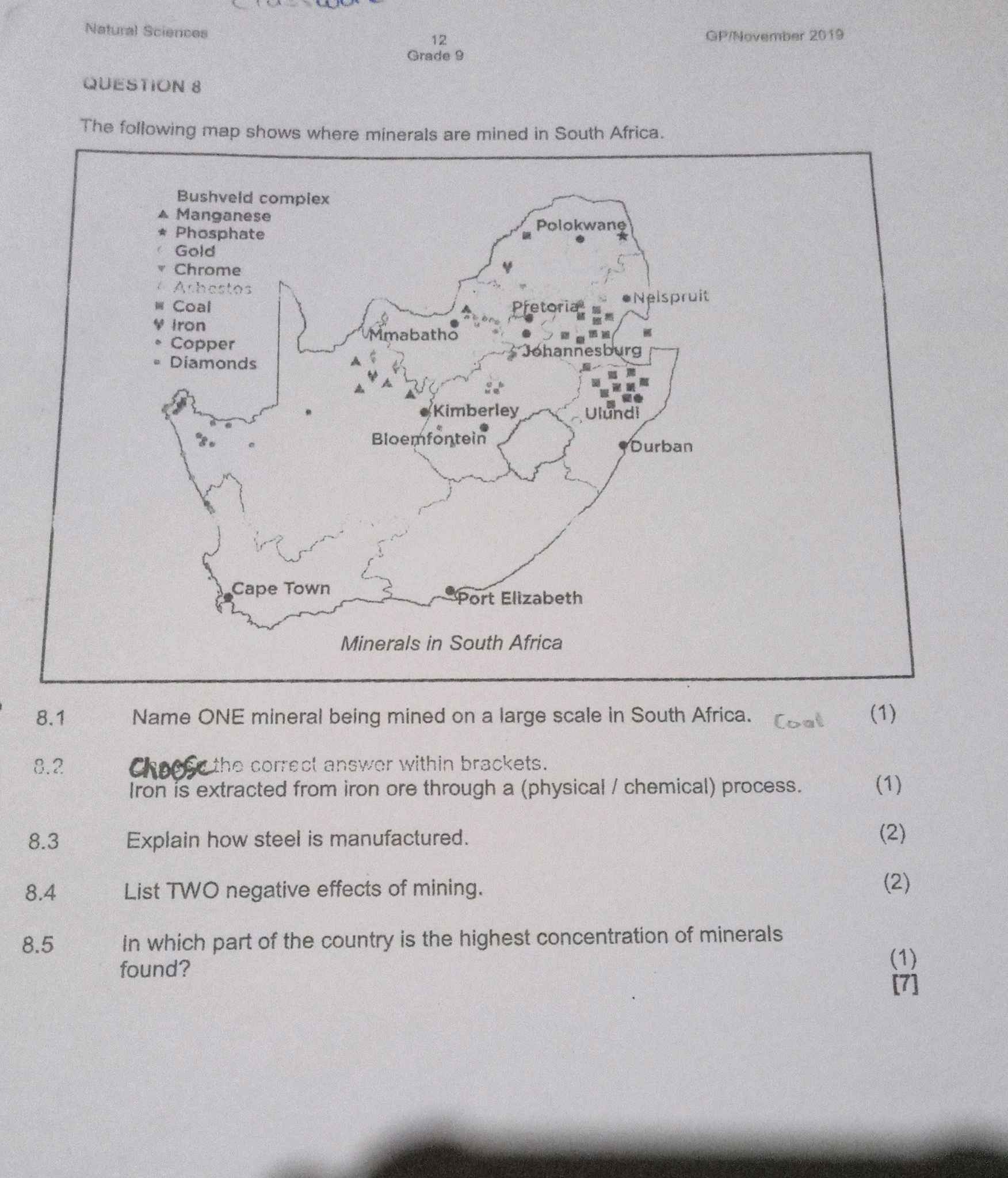 The following map shows where minerals are | StudyX