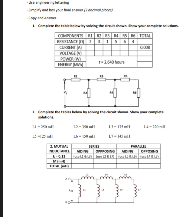 2. Complete the tables below by solving the | StudyX