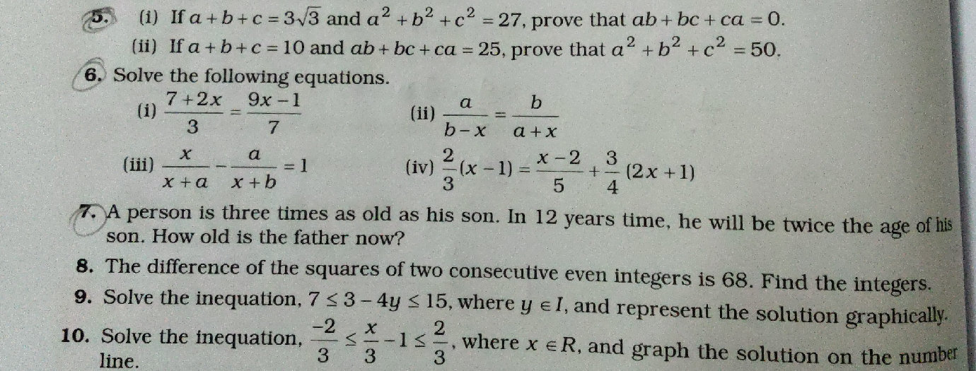 5. (i) If \(a+b+c = 3 {3}\) and \(a^2 + | StudyX