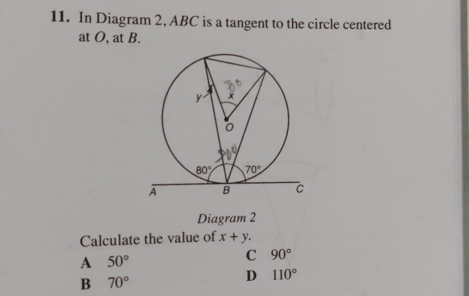 11. In Diagram 2, ABC is a tangent to the | StudyX