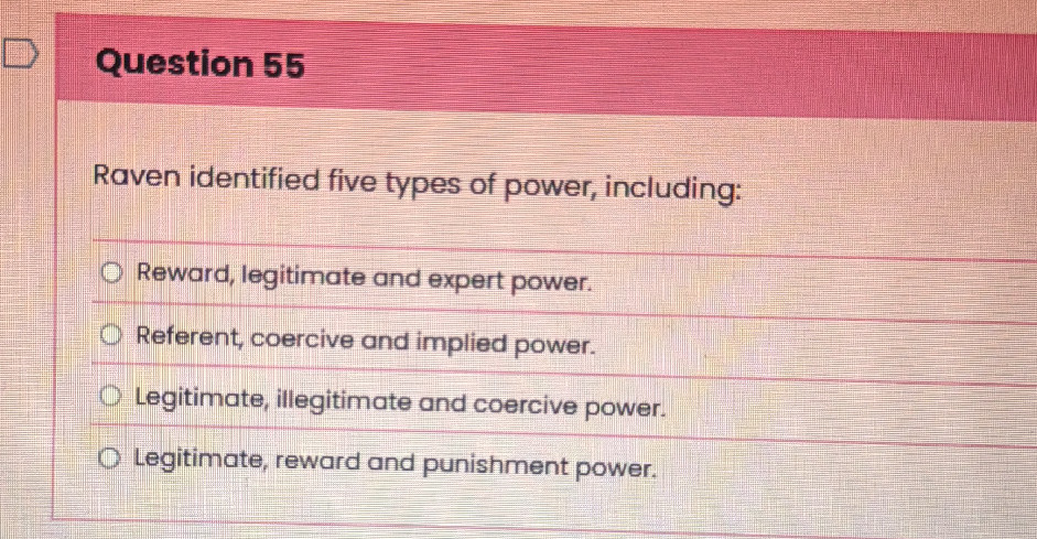 Raven identified five types of power, | StudyX