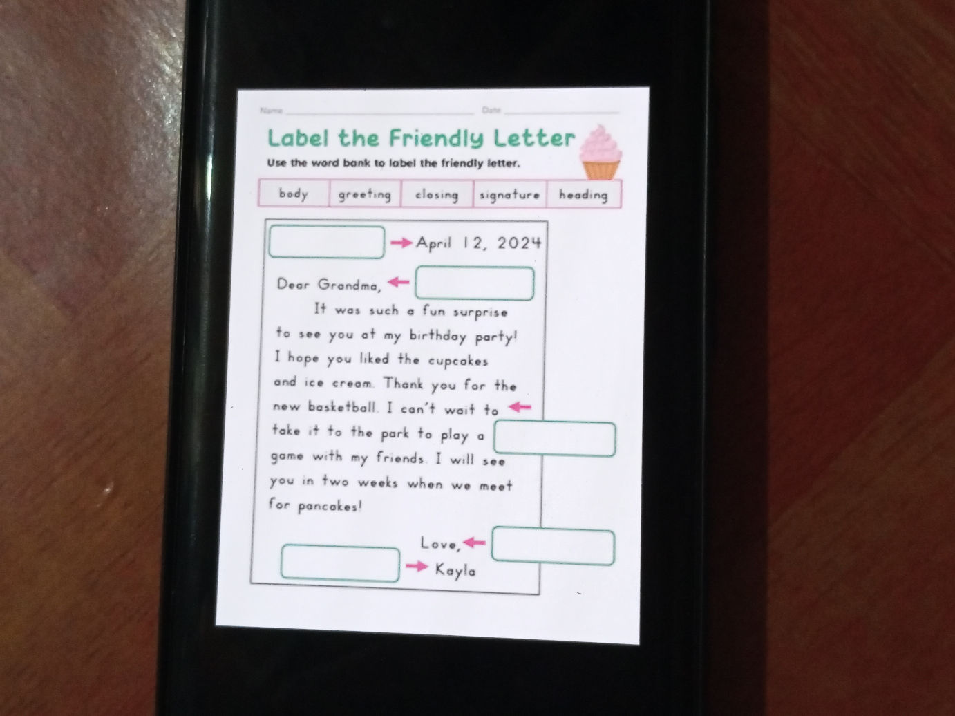 Label the Friendly Letter Use the word bank | StudyX