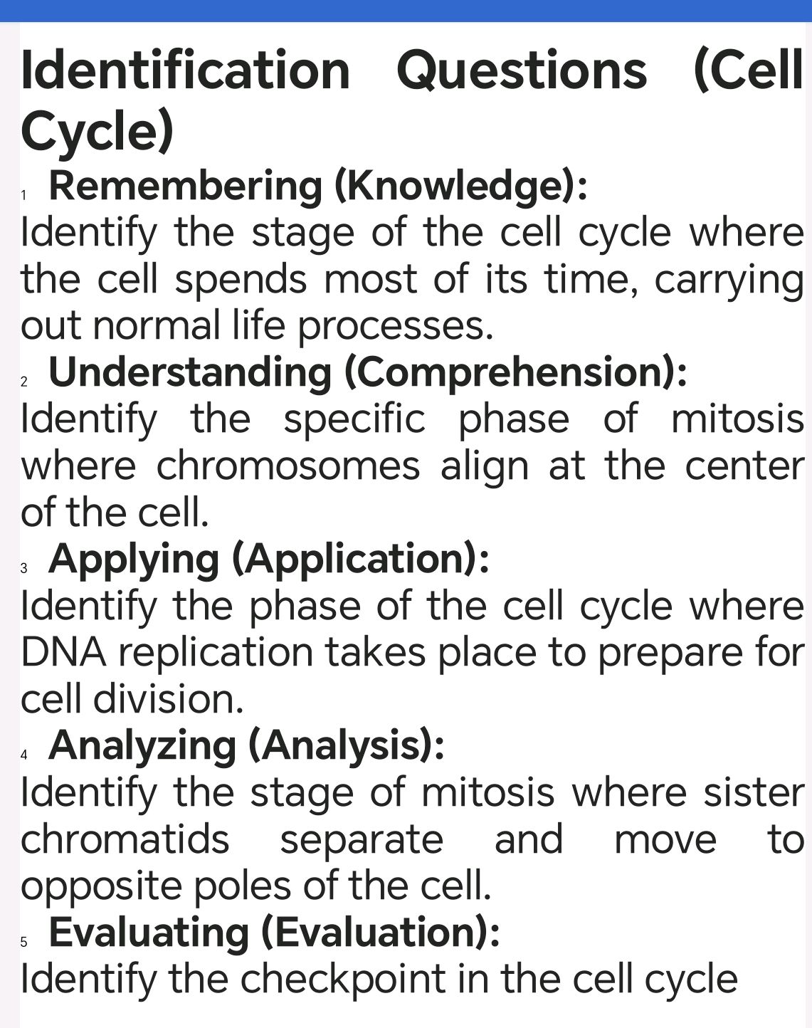 1 Remembering (Knowledge): Identify the | StudyX