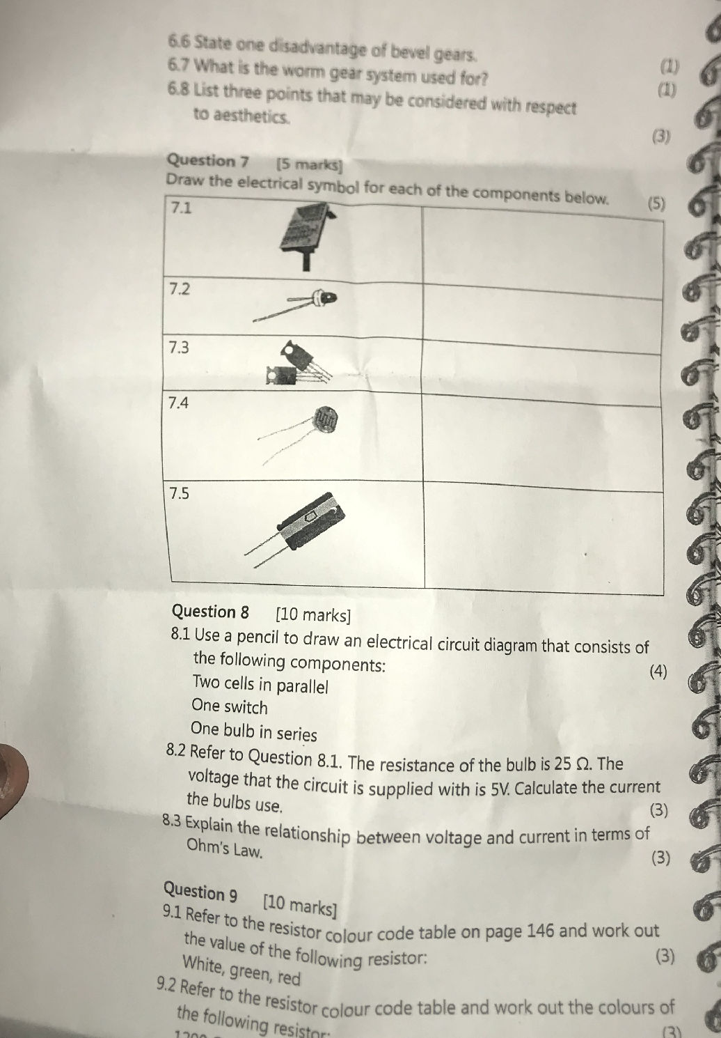 Question 7 [5 marks] Draw the electrical | StudyX