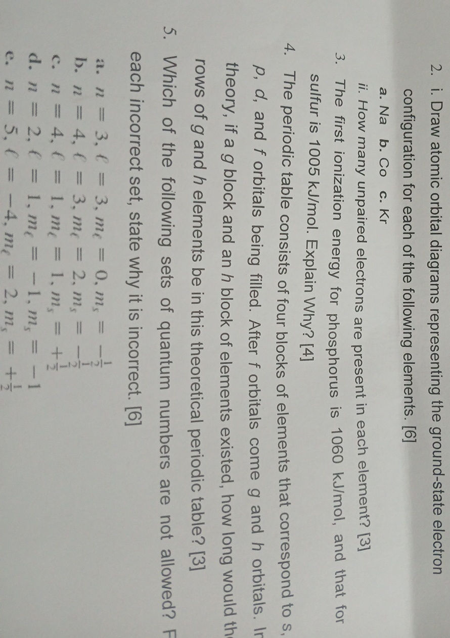 2. i. Draw atomic orbital diagrams | StudyX