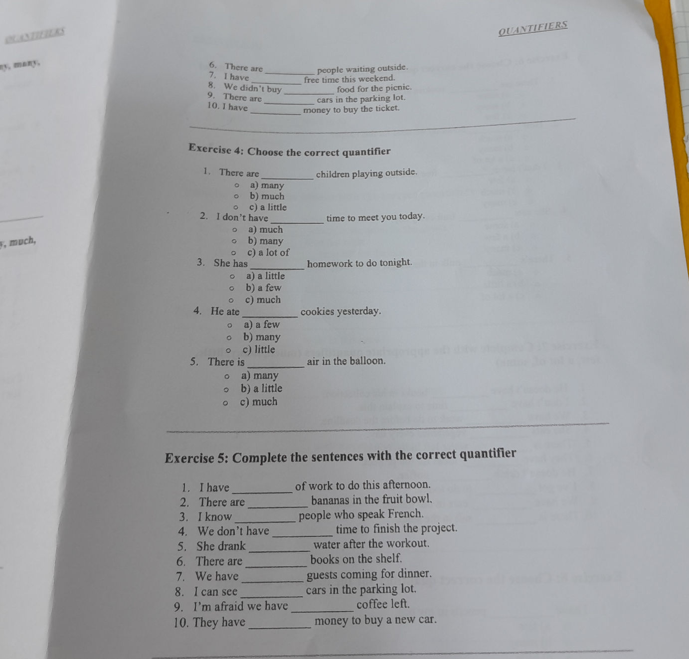 Exercise 4: Choose the correct quantifier | StudyX