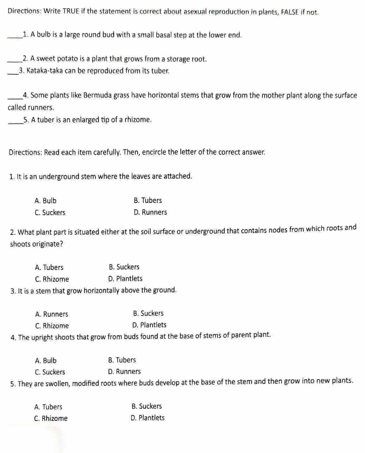 Directions: Write TRUE if the statement is | StudyX