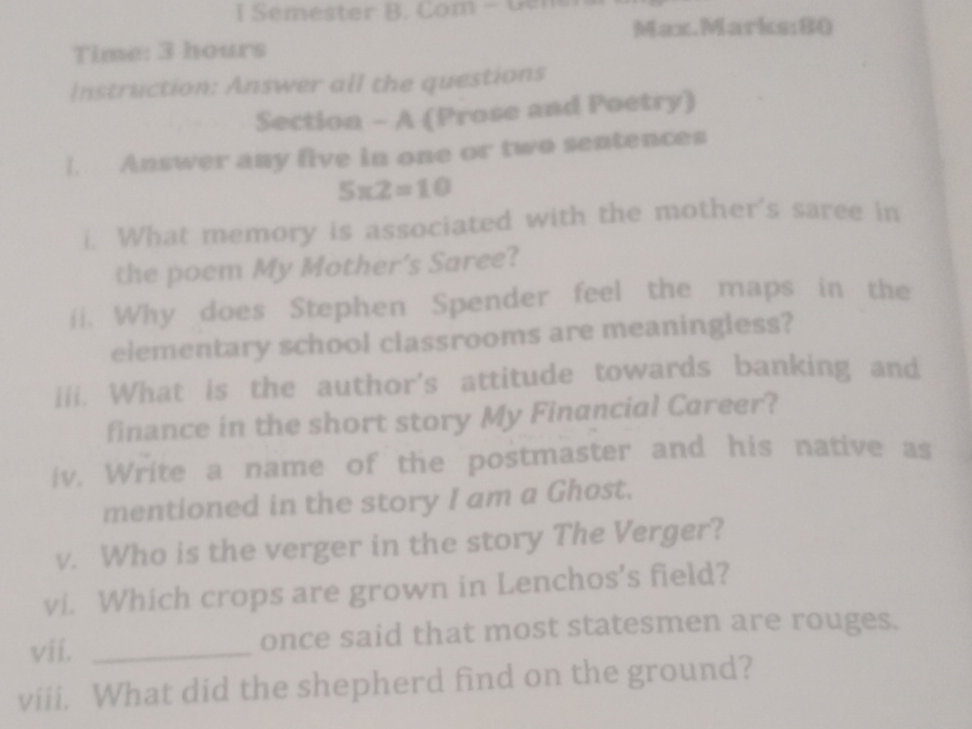 Section - A (Prose and Poetry) Answer any | StudyX