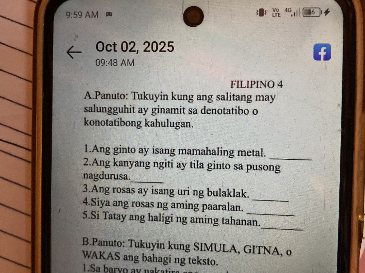 A.Panuto: Tukuyin kung ang salitang may | StudyX