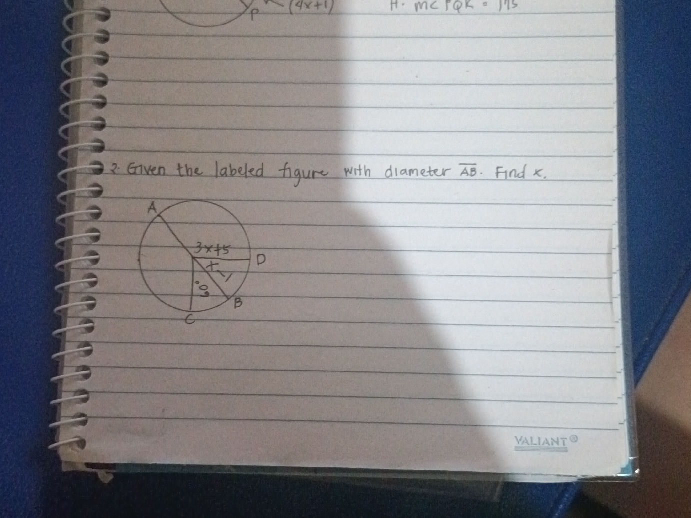 2. Given the labeled figure with diameter $ | StudyX