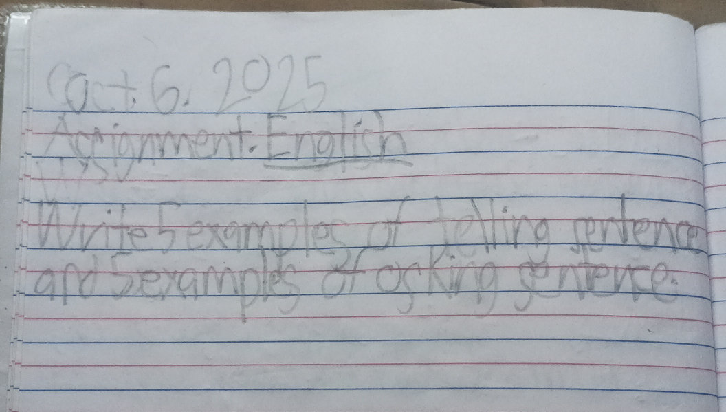 Write 5 examples of telling sentence and 5 | StudyX