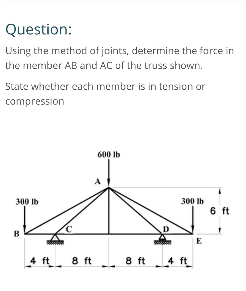 Question: Using the method of joints, | StudyX