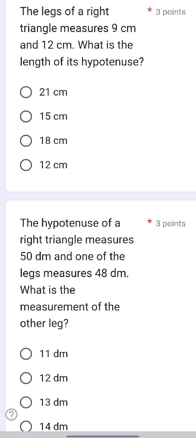 The legs of a right triangle measures 9 cm | StudyX