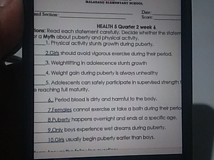 HEALTH 5 Quarter 2 week 6 Instructions: Read | StudyX