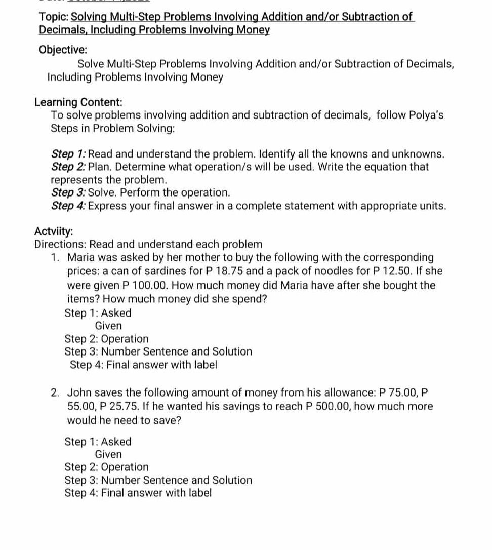 Topic: Solving Multi-Step Problems Involving | StudyX