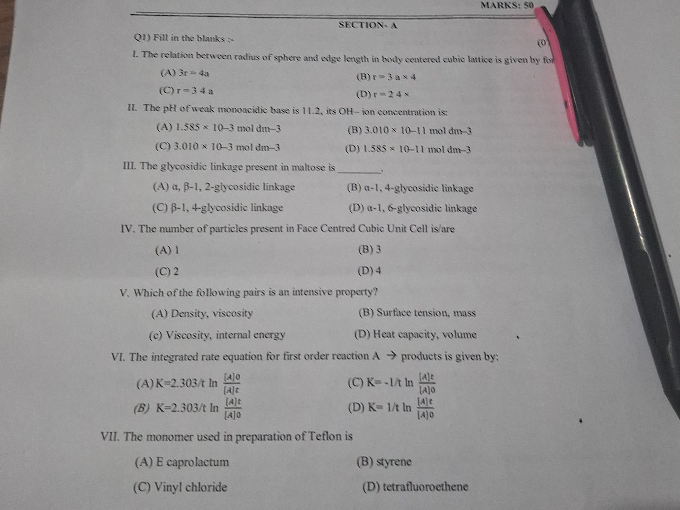 SECTION- A Q1) Fill in the blanks :- I. | StudyX